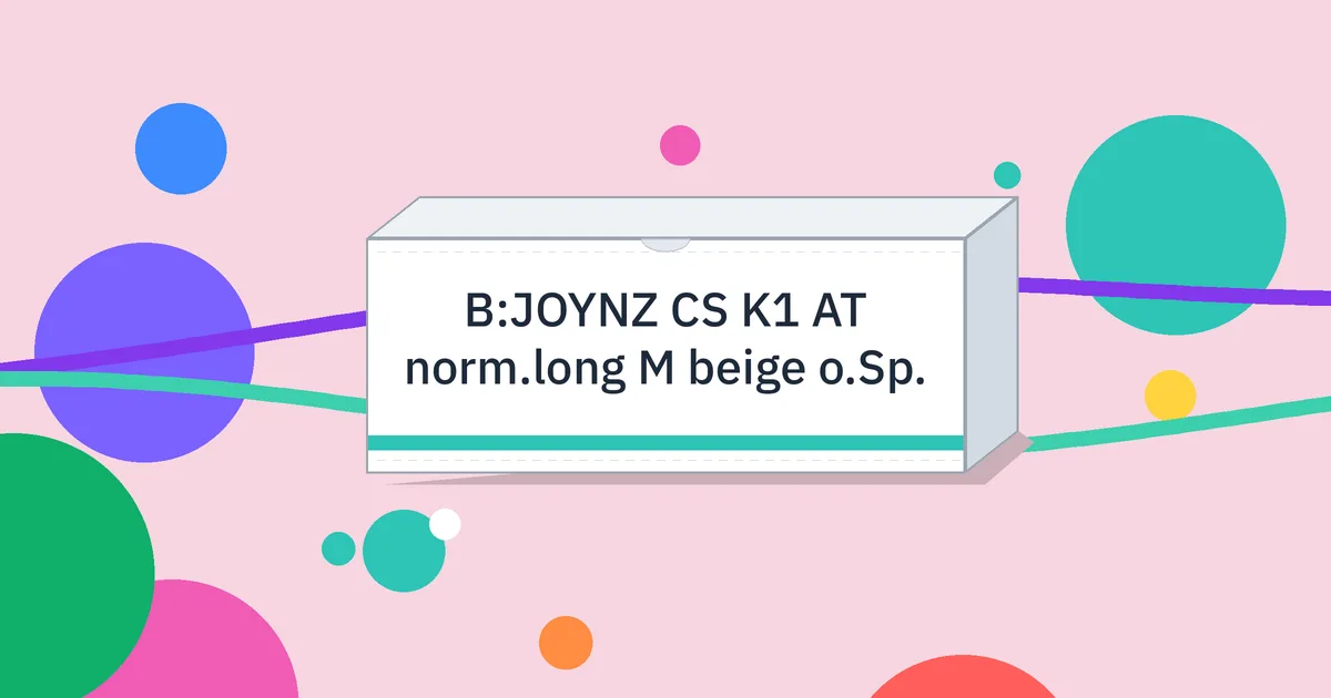 Symbolbild: Packung mit der Aufschrift B:JOYNZ CS K1 AT norm.long M beige o.Sp. (PZN 20537400) – Verfügbarkeit und Bezug in Apotheken in Frankfurt am Main