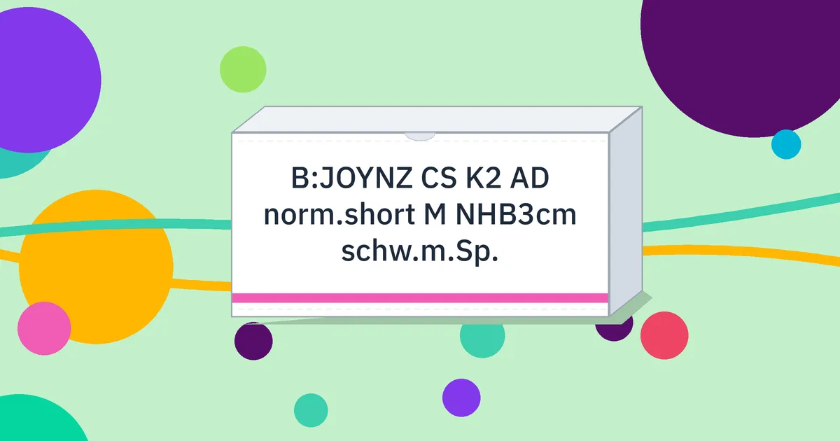 Symbolbild: Packung mit der Aufschrift B:JOYNZ CS K2 AD norm.short M NHB3cm schw.m.Sp. (PZN 20530036) – Verfügbarkeit und Bezug in Apotheken in Frankfurt am Main