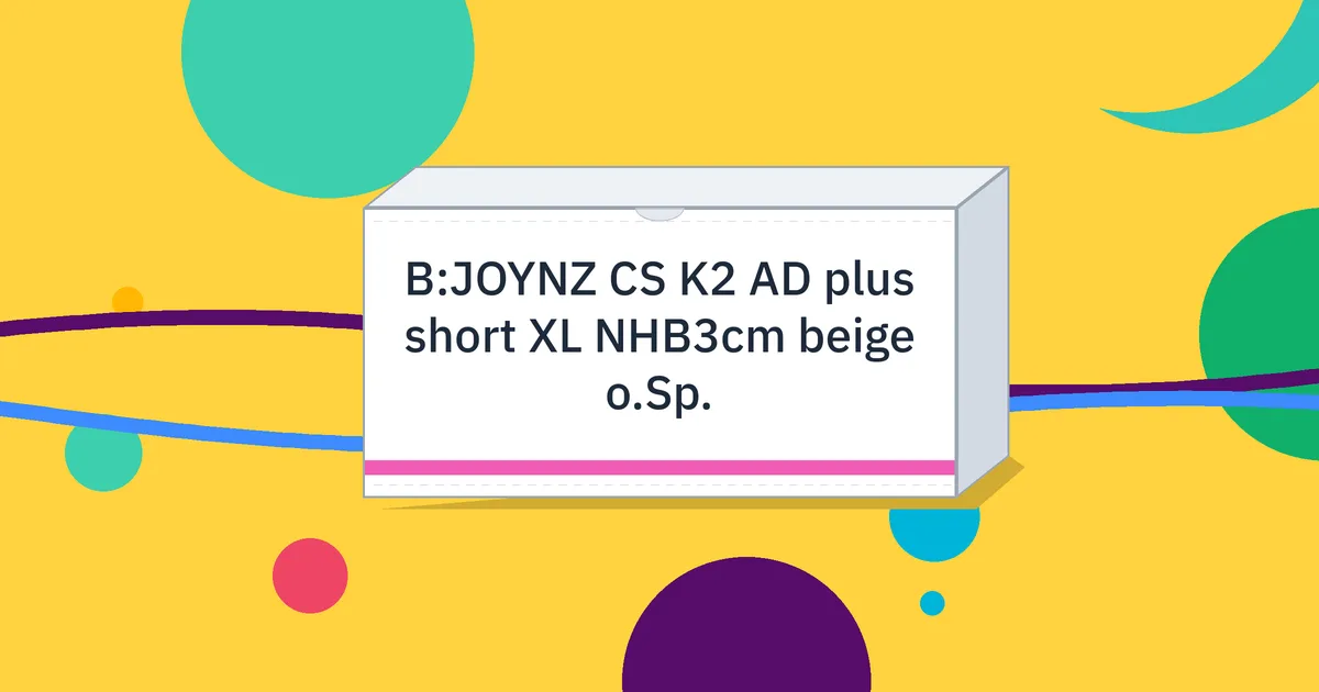 Symbolbild: Packung mit der Aufschrift B:JOYNZ CS K2 AD plus short XL NHB3cm beige o.Sp. (PZN 20530639) – Verfügbarkeit und Bezug in Apotheken in Frankfurt am Main