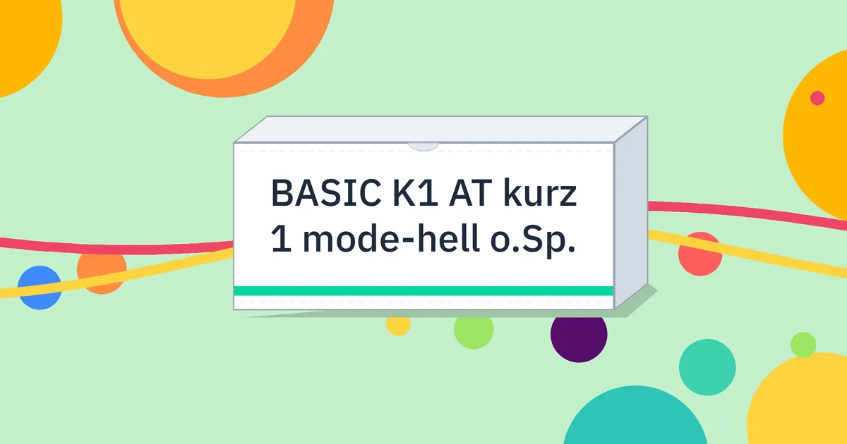 Symbolbild: Packung mit der Aufschrift BASIC K1 AT kurz 1 mode-hell o.Sp. (PZN 20262179) – Verfügbarkeit und Bezug in Apotheken in Frankfurt am Main