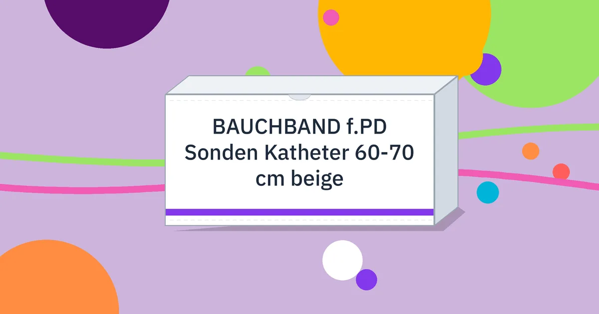 Symbolbild: Packung mit der Aufschrift BAUCHBAND f.PD Sonden Katheter 60-70 cm beige (PZN 15391331) – Verfügbarkeit und Bezug in Apotheken in Frankfurt am Main