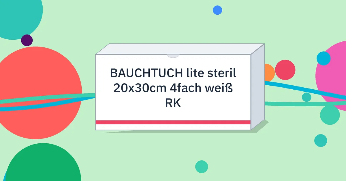 Symbolbild: Packung mit der Aufschrift BAUCHTUCH lite steril 20x30cm 4fach weiß RK (PZN 18797140) – Verfügbarkeit und Bezug in Apotheken in Frankfurt am Main