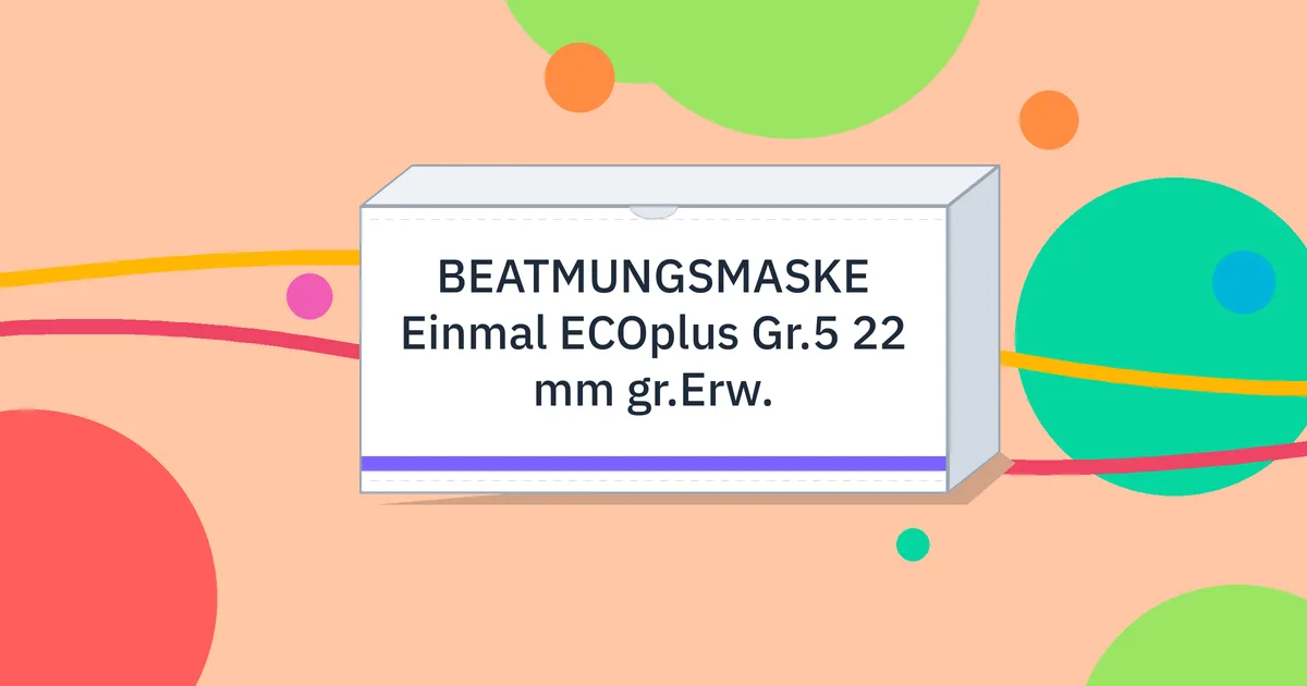Symbolbild: Packung mit der Aufschrift BEATMUNGSMASKE Einmal ECOplus Gr.5 22 mm gr.Erw. (PZN 10066454) – Verfügbarkeit und Bezug in Apotheken in Frankfurt am Main