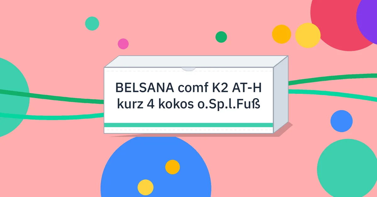 Symbolbild: Packung mit der Aufschrift BELSANA comf K2 AT-H kurz 4 kokos o.Sp.l.Fuß (PZN 12330234) – Verfügbarkeit und Bezug in Apotheken in Frankfurt am Main