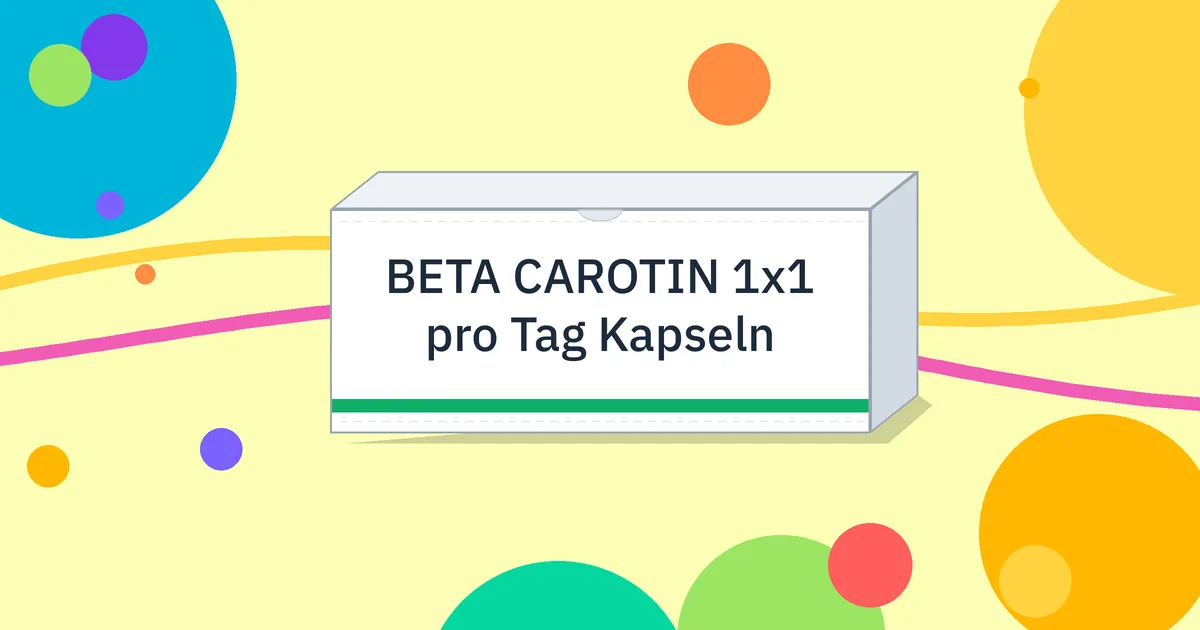 Symbolbild: Packung mit der Aufschrift BETA CAROTIN 1x1 pro Tag Kapseln (PZN 06995030) – Verfügbarkeit und Bezug in Apotheken in Frankfurt am Main