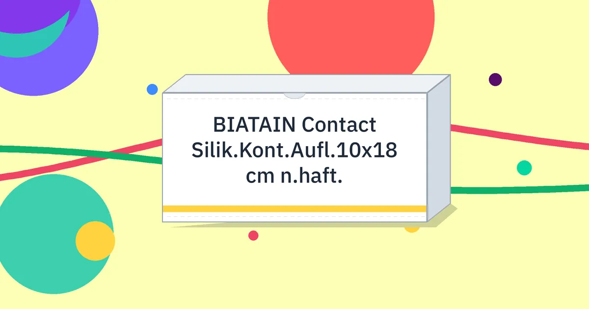 Symbolbild: Packung mit der Aufschrift BIATAIN Contact Silik.Kont.Aufl.10x18 cm n.haft. (PZN 20317851) – Verfügbarkeit und Bezug in Apotheken in Frankfurt am Main