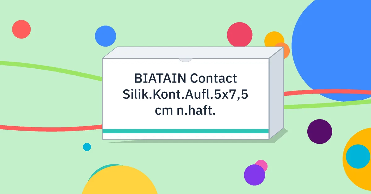 Symbolbild: Packung mit der Aufschrift BIATAIN Contact Silik.Kont.Aufl.5x7,5 cm n.haft. (PZN 18054829) – Verfügbarkeit und Bezug in Apotheken in Frankfurt am Main