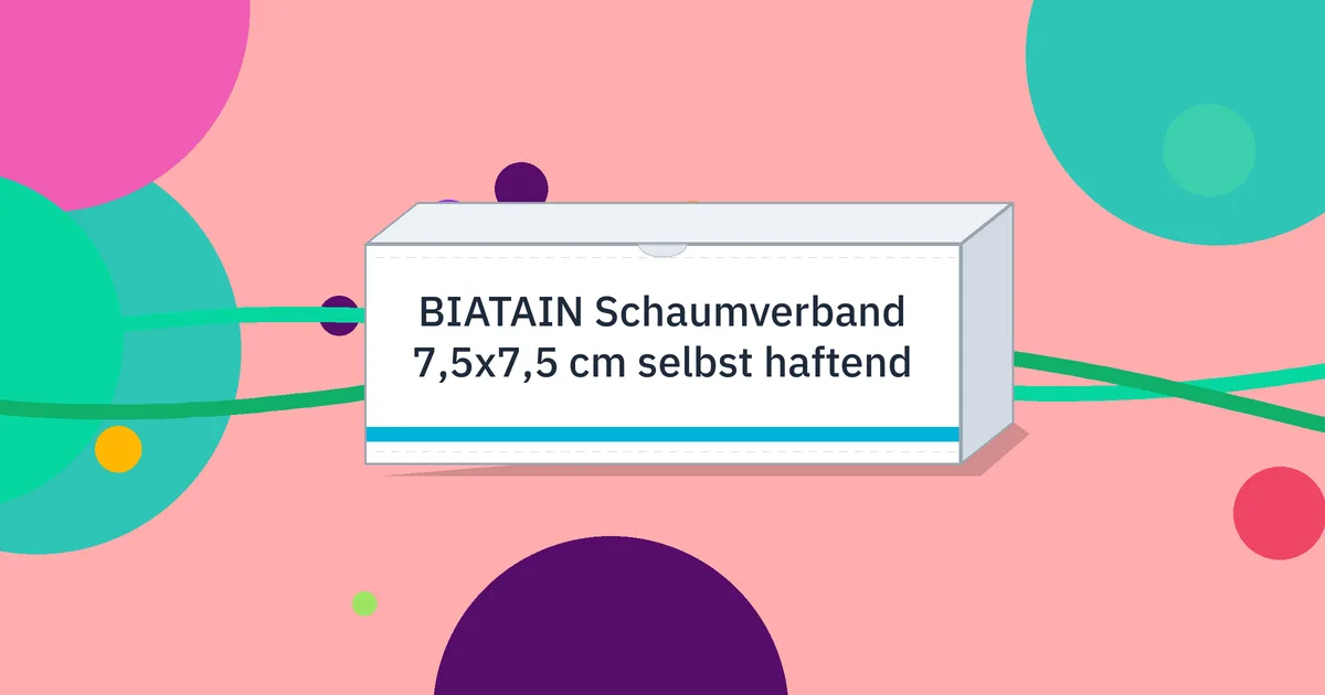 Symbolbild: Packung mit der Aufschrift BIATAIN Schaumverband 7,5x7,5 cm selbst haftend (PZN 12440649) – Verfügbarkeit und Bezug in Apotheken in Frankfurt am Main