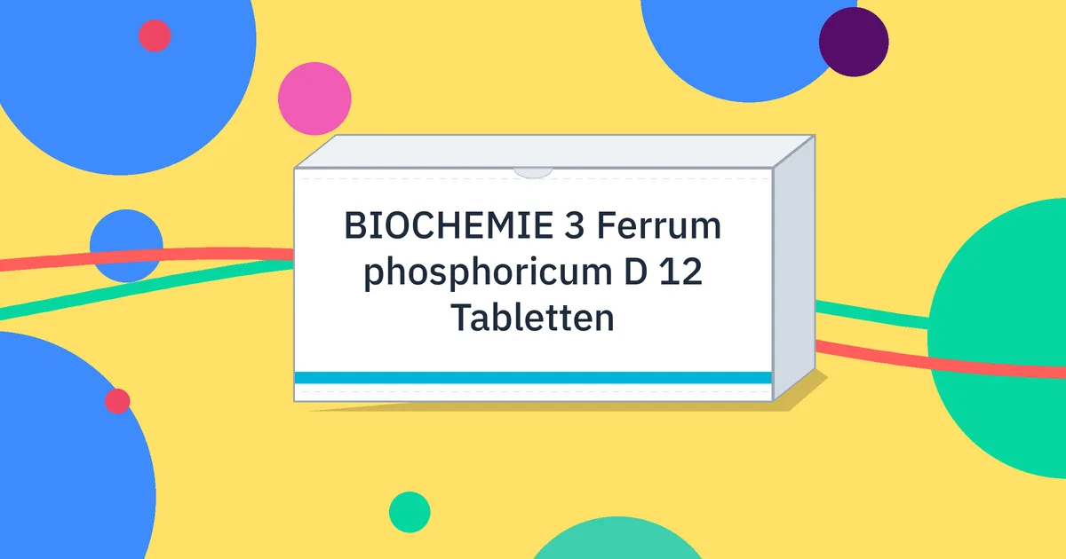 Symbolbild: Packung mit der Aufschrift BIOCHEMIE 3 Ferrum phosphoricum D 12 Tabletten (PZN 03886872) – Verfügbarkeit und Bezug in Apotheken in Frankfurt am Main