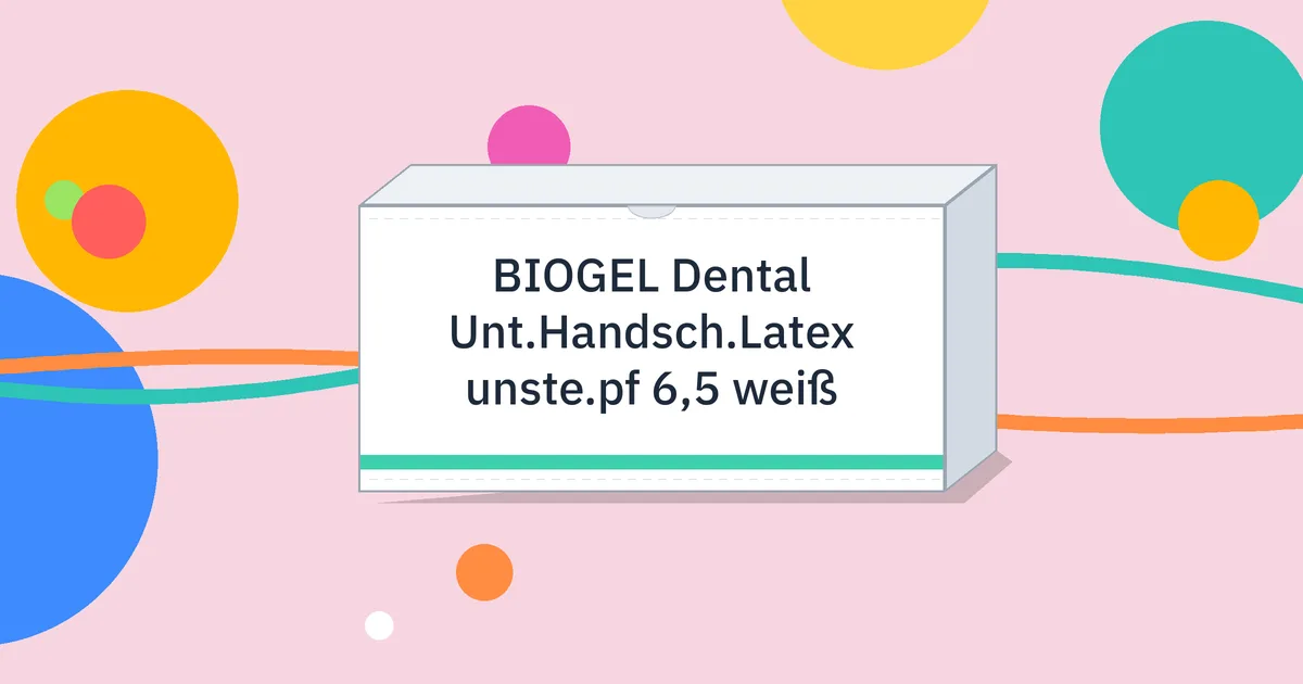 Symbolbild: Packung mit der Aufschrift BIOGEL Dental Unt.Handsch.Latex unste.pf 6,5 weiß (PZN 19496297) – Verfügbarkeit und Bezug in Apotheken in Frankfurt am Main