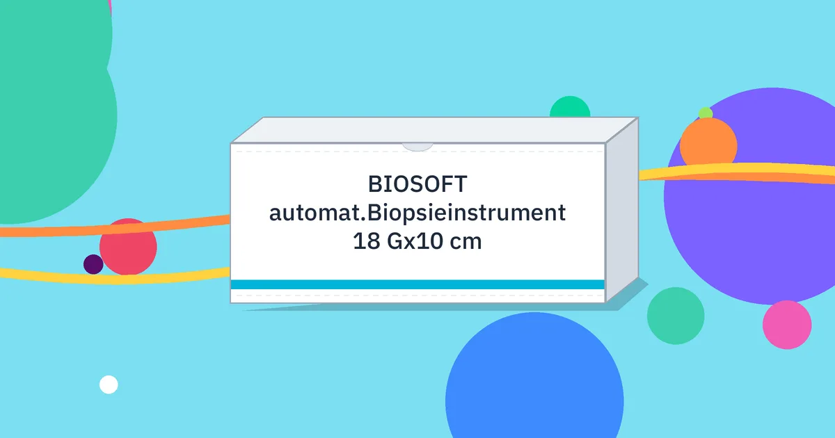 Symbolbild: Packung mit der Aufschrift BIOSOFT automat.Biopsieinstrument 18 Gx10 cm (PZN 20030078) – Verfügbarkeit und Bezug in Apotheken in Frankfurt am Main