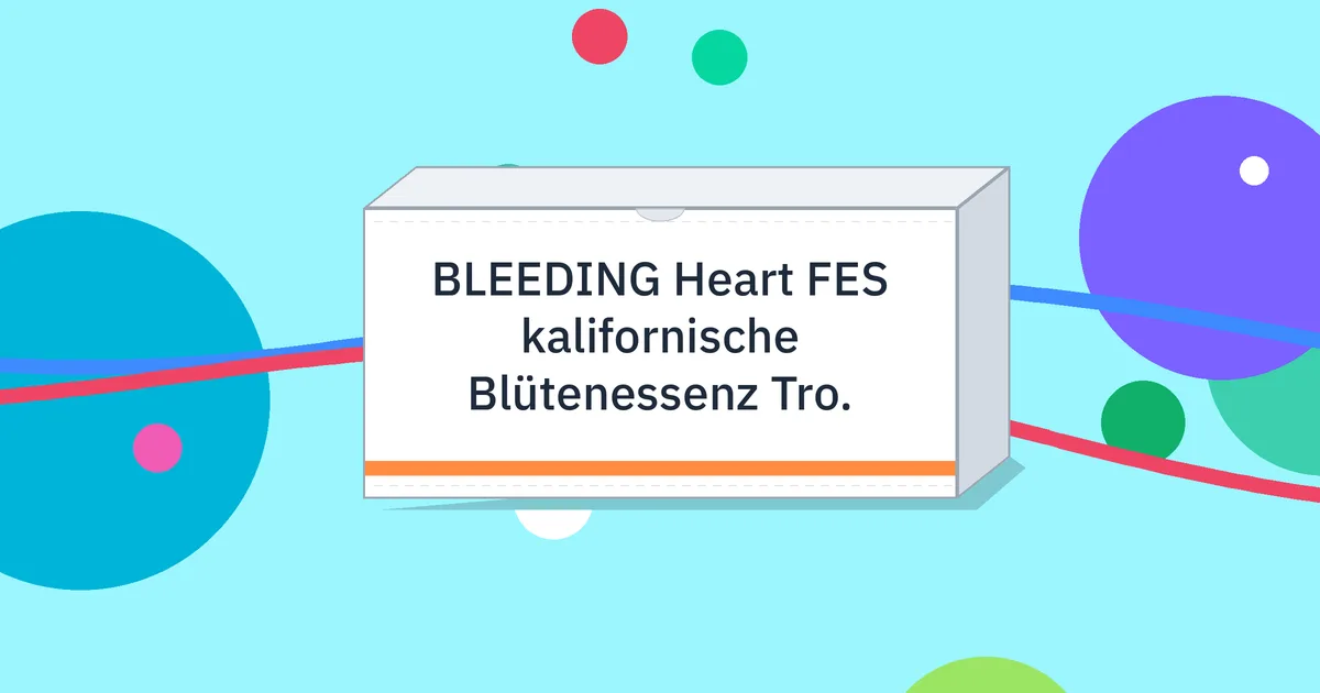 Symbolbild: Packung mit der Aufschrift BLEEDING Heart FES kalifornische Blütenessenz Tro. (PZN 09171996) – Verfügbarkeit und Bezug in Apotheken in Frankfurt am Main