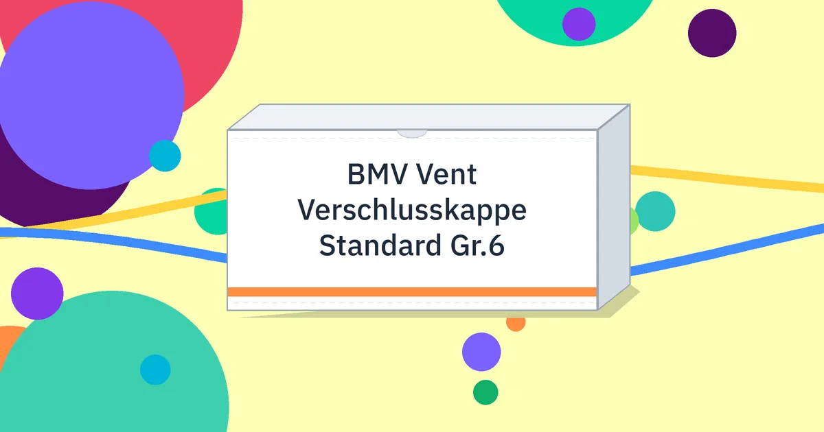 Symbolbild: Packung mit der Aufschrift BMV Vent Verschlusskappe Standard Gr.6 (PZN 10959689) – Verfügbarkeit und Bezug in Apotheken in Frankfurt am Main