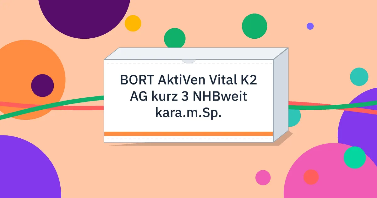 Symbolbild: Packung mit der Aufschrift BORT AktiVen Vital K2 AG kurz 3 NHBweit kara.m.Sp. (PZN 12384566) – Verfügbarkeit und Bezug in Apotheken in Frankfurt am Main