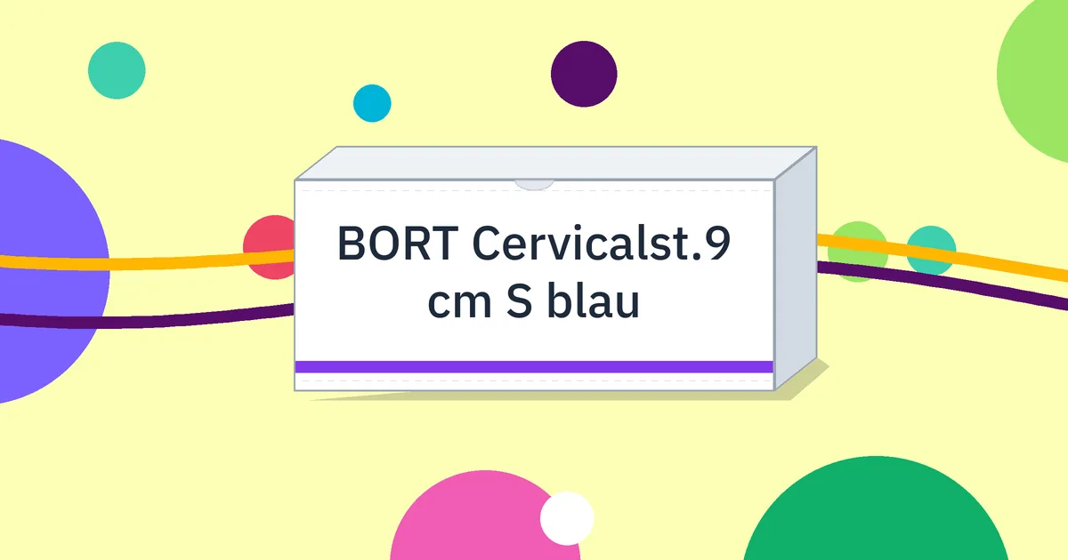 Symbolbild: Packung mit der Aufschrift BORT Cervicalst.9 cm S blau (PZN 02761967) – Verfügbarkeit und Bezug in Apotheken in Frankfurt am Main