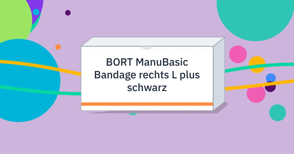 Symbolbild: Packung mit der Aufschrift BORT ManuBasic Bandage rechts L plus schwarz (PZN 16317791) – Verfügbarkeit und Bezug in Apotheken in Frankfurt am Main