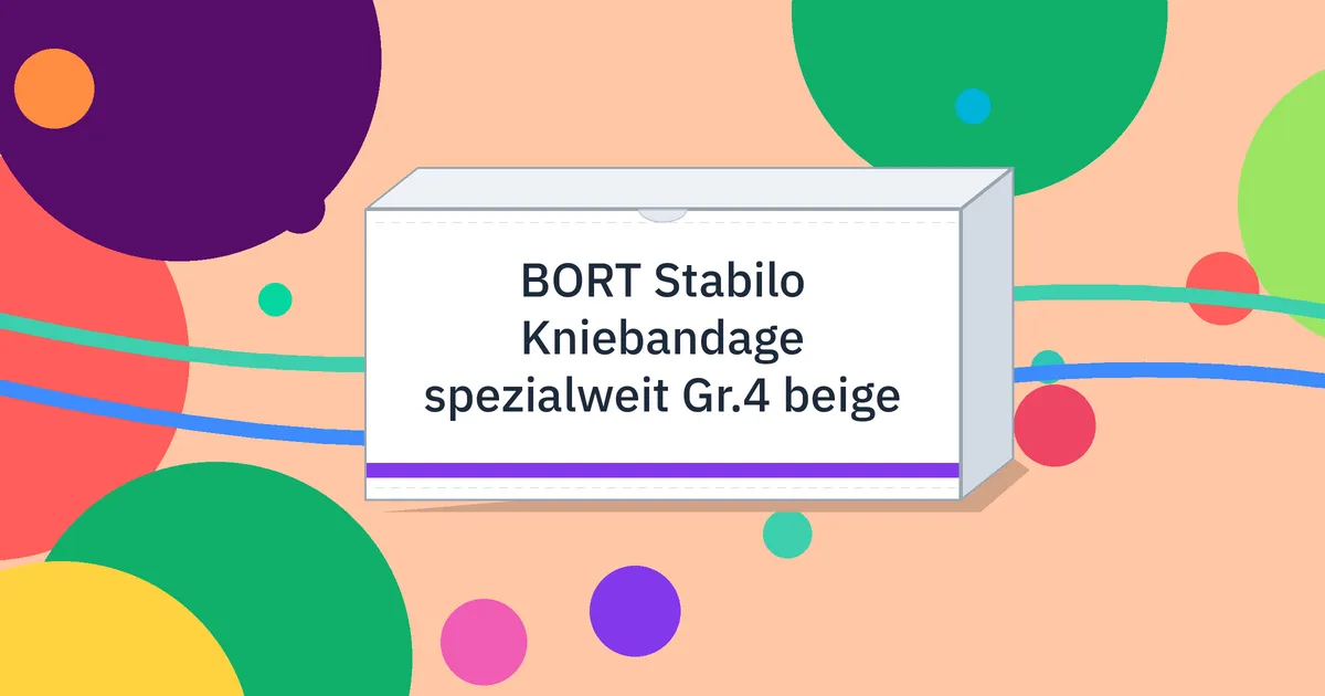 Symbolbild: Packung mit der Aufschrift BORT Stabilo Kniebandage spezialweit Gr.4 beige (PZN 06084133) – Verfügbarkeit und Bezug in Apotheken in Frankfurt am Main