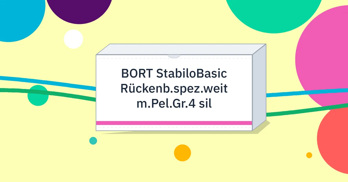 Symbolbild: Packung mit der Aufschrift BORT StabiloBasic Rückenb.spez.weit m.Pel.Gr.4 sil (PZN 18270361) – Verfügbarkeit und Bezug in Apotheken in Frankfurt am Main