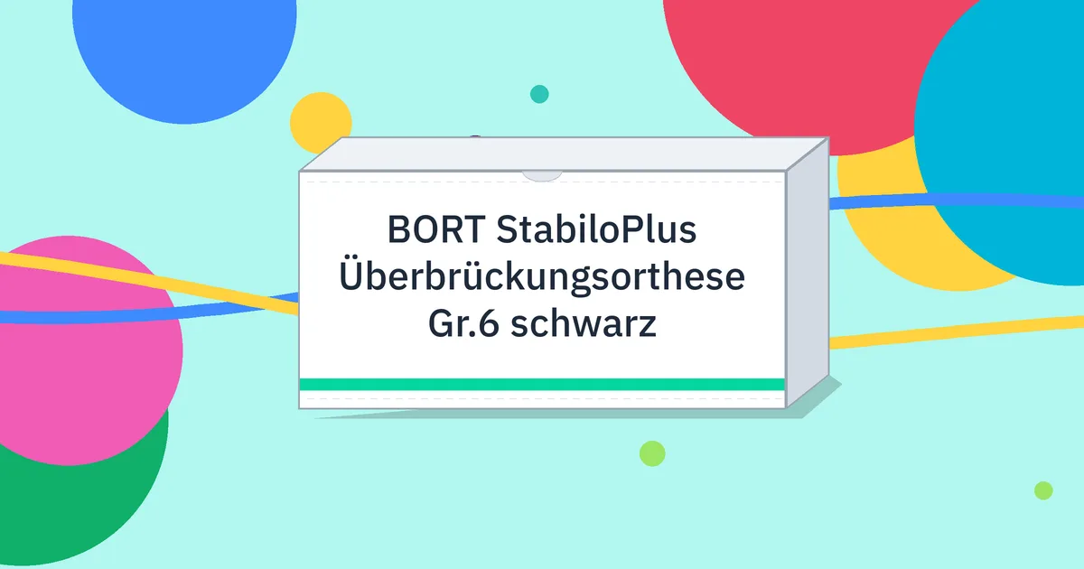Symbolbild: Packung mit der Aufschrift BORT StabiloPlus Überbrückungsorthese Gr.6 schwarz (PZN 10995231) – Verfügbarkeit und Bezug in Apotheken in Frankfurt am Main