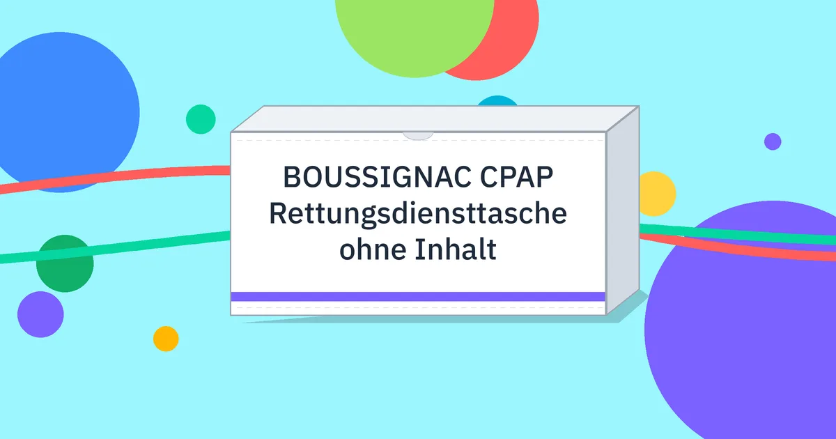 Symbolbild: Packung mit der Aufschrift BOUSSIGNAC CPAP Rettungsdiensttasche ohne Inhalt (PZN 09514433) – Verfügbarkeit und Bezug in Apotheken in Frankfurt am Main