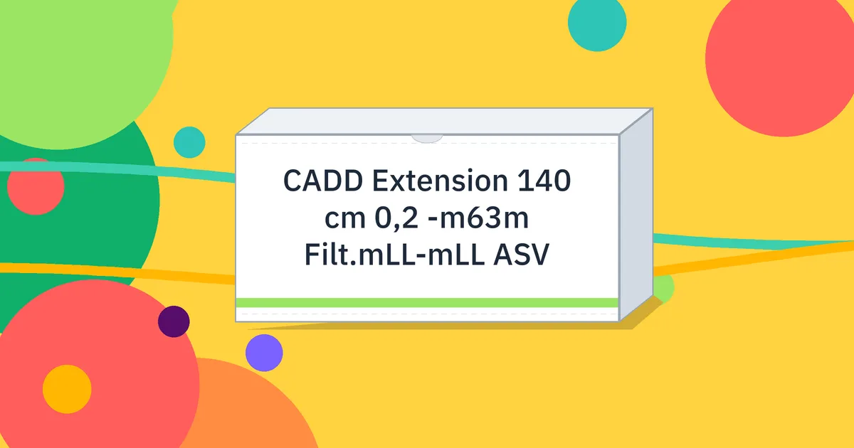 Symbolbild: Packung mit der Aufschrift CADD Extension 140 cm 0,2 -m63m Filt.mLL-mLL ASV (PZN 16785983) – Verfügbarkeit und Bezug in Apotheken in Frankfurt am Main