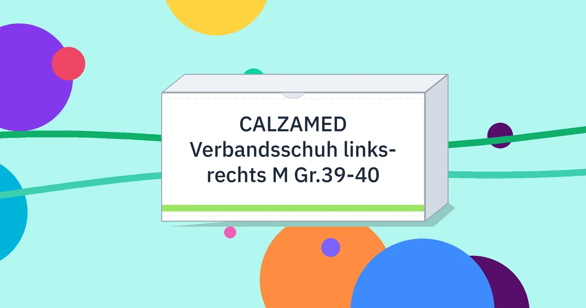 Symbolbild: Packung mit der Aufschrift CALZAMED Verbandsschuh links-rechts M Gr.39-40 (PZN 17197478) – Verfügbarkeit und Bezug in Apotheken in Frankfurt am Main
