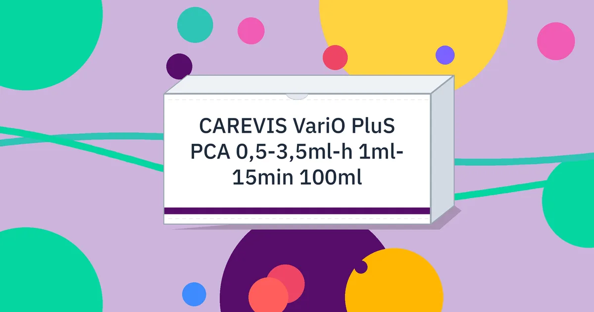 Symbolbild: Packung mit der Aufschrift CAREVIS VariO PluS PCA 0,5-3,5ml-h 1ml-15min 100ml (PZN 19125655) – Verfügbarkeit und Bezug in Apotheken in Frankfurt am Main