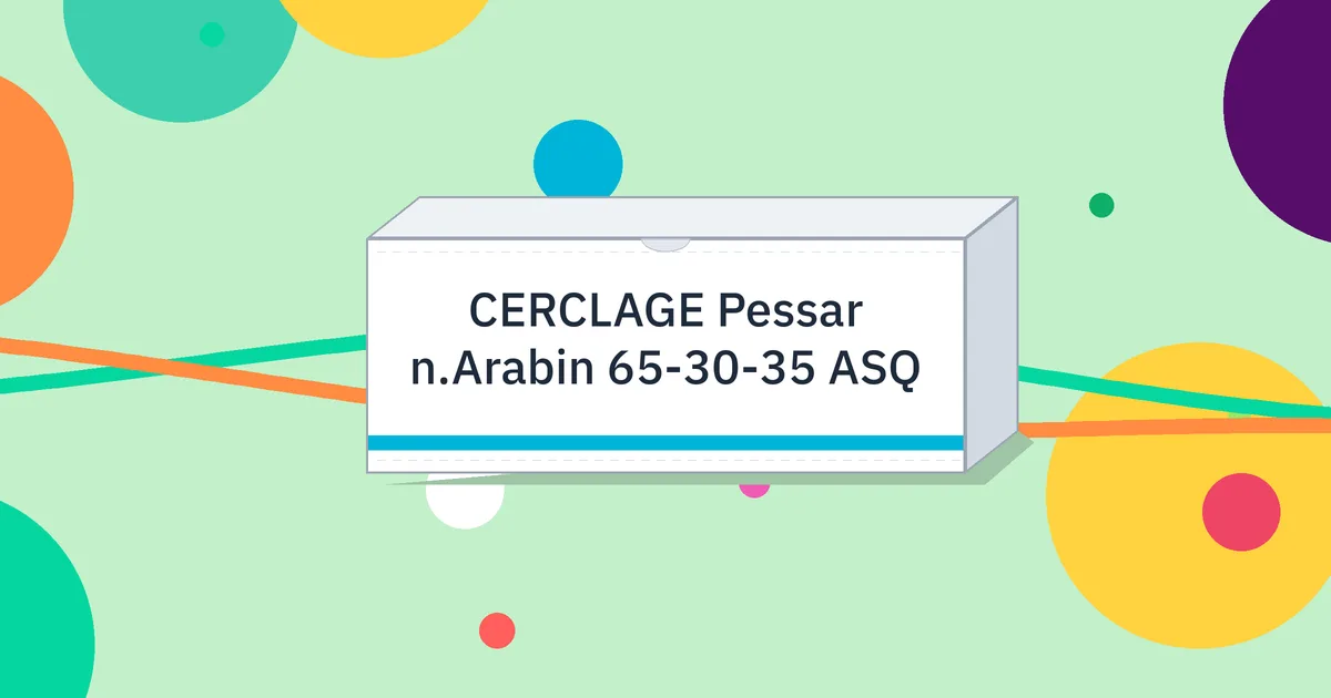 Symbolbild: Packung mit der Aufschrift CERCLAGE Pessar n.Arabin 65-30-35 ASQ (PZN 03373960) – Verfügbarkeit und Bezug in Apotheken in Frankfurt am Main