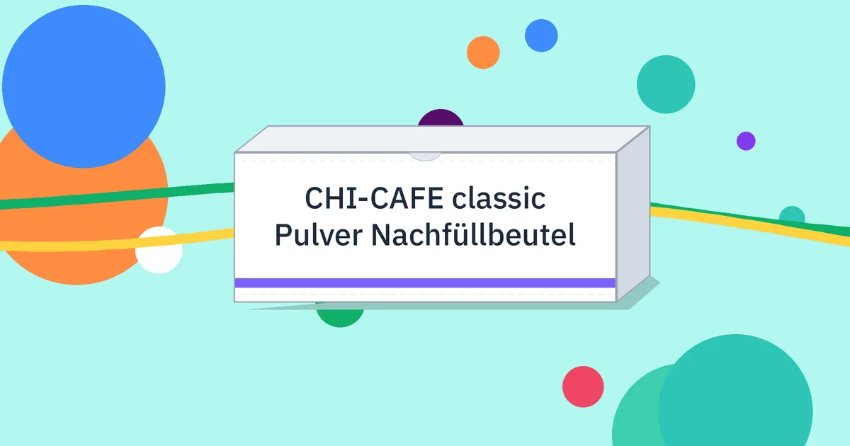 Symbolbild: Packung mit der Aufschrift CHI-CAFE classic Pulver Nachfüllbeutel (PZN 18293066) – Verfügbarkeit und Bezug in Apotheken in Frankfurt am Main