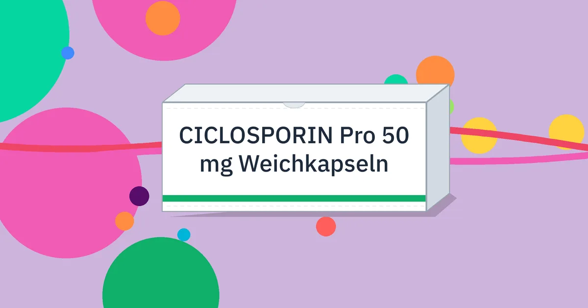 Symbolbild: Packung mit der Aufschrift CICLOSPORIN Pro 50 mg Weichkapseln (PZN 16223179) – Verfügbarkeit und Bezug in Apotheken in Frankfurt am Main