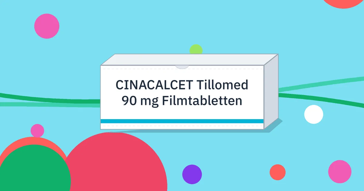 Symbolbild: Packung mit der Aufschrift CINACALCET Tillomed 90 mg Filmtabletten (PZN 20637047) – Verfügbarkeit und Bezug in Apotheken in Frankfurt am Main