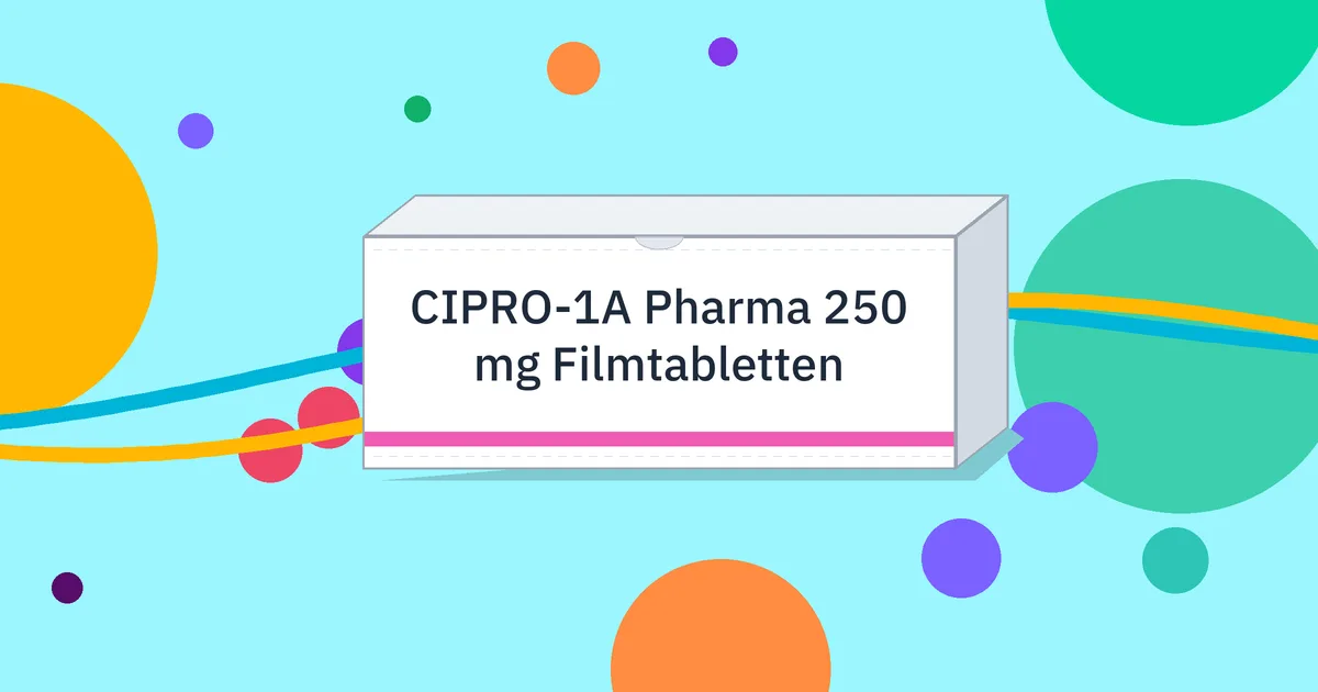 Symbolbild: Packung mit der Aufschrift CIPRO-1A Pharma 250 mg Filmtabletten (PZN 00819148) – Verfügbarkeit und Bezug in Apotheken in Frankfurt am Main