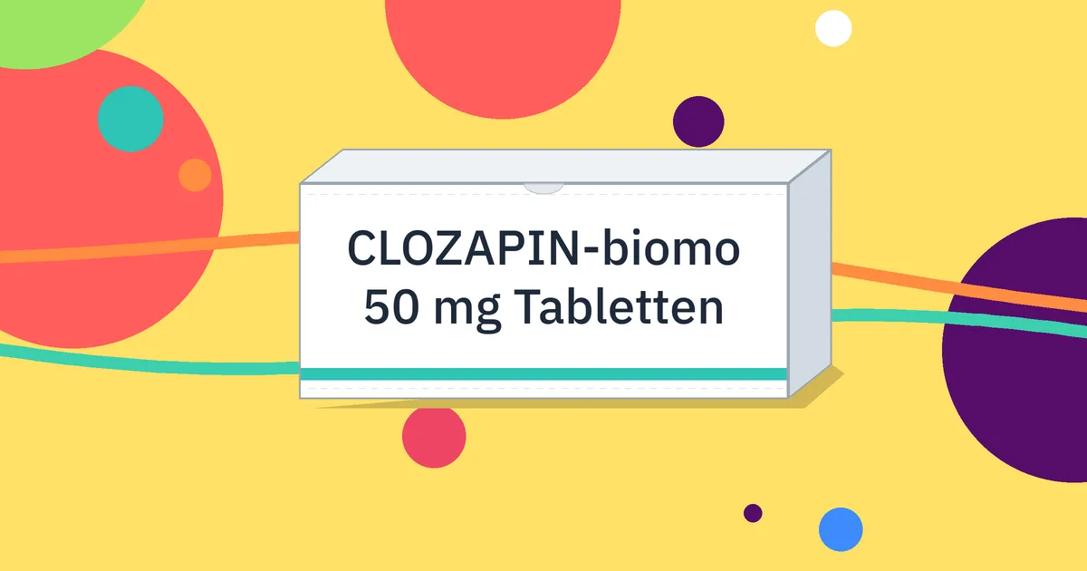 Symbolbild: Packung mit der Aufschrift CLOZAPIN-biomo 50 mg Tabletten (PZN 07042964) – Verfügbarkeit und Bezug in Apotheken in Frankfurt am Main