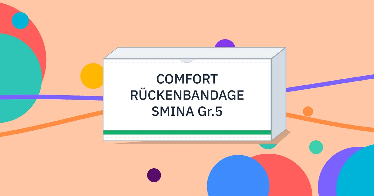 Symbolbild: Packung mit der Aufschrift COMFORT RÜCKENBANDAGE SMINA Gr.5 (PZN 20163342) – Verfügbarkeit und Bezug in Apotheken in Frankfurt am Main