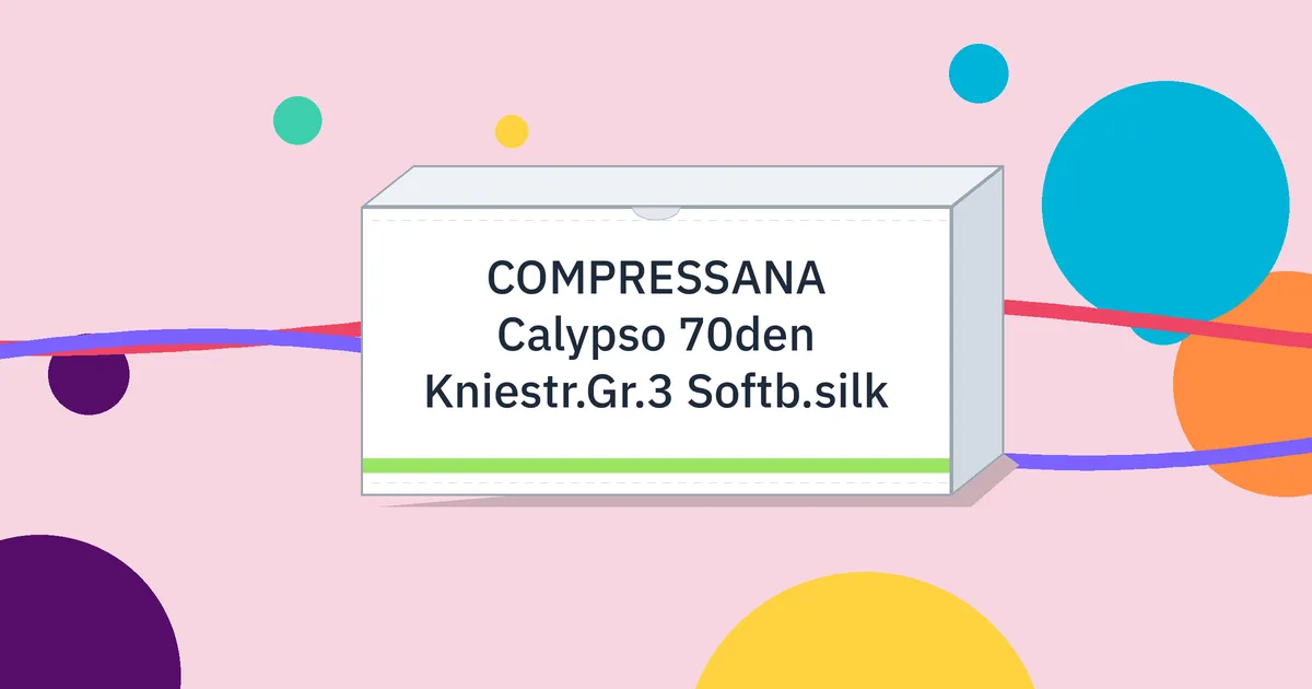 Symbolbild: Packung mit der Aufschrift COMPRESSANA Calypso 70den Kniestr.Gr.3 Softb.silk (PZN 07719384) – Verfügbarkeit und Bezug in Apotheken in Frankfurt am Main