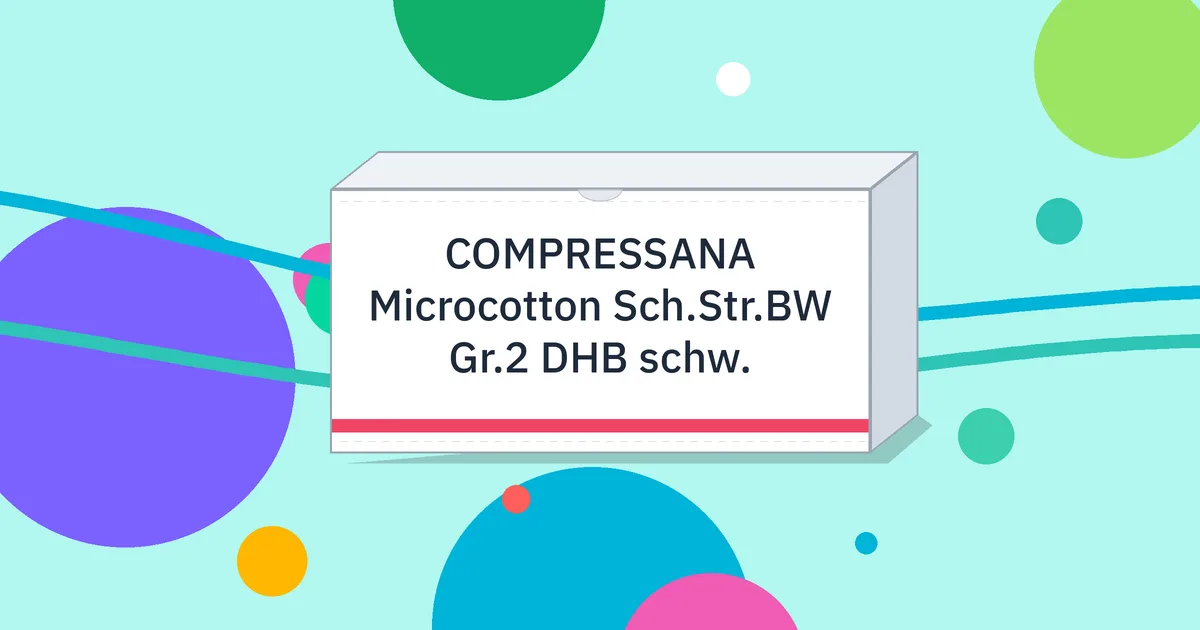 Symbolbild: Packung mit der Aufschrift COMPRESSANA Microcotton Sch.Str.BW Gr.2 DHB schw. (PZN 09210118) – Verfügbarkeit und Bezug in Apotheken in Frankfurt am Main