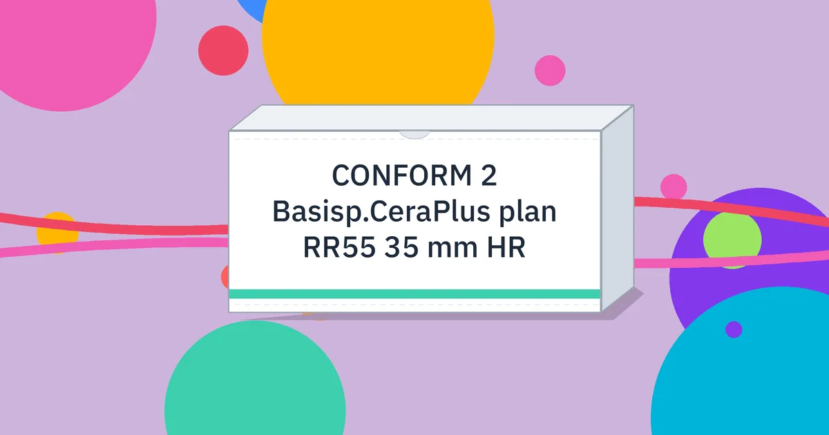Symbolbild: Packung mit der Aufschrift CONFORM 2 Basisp.CeraPlus plan RR55 35 mm HR (PZN 16944660) – Verfügbarkeit und Bezug in Apotheken in Frankfurt am Main