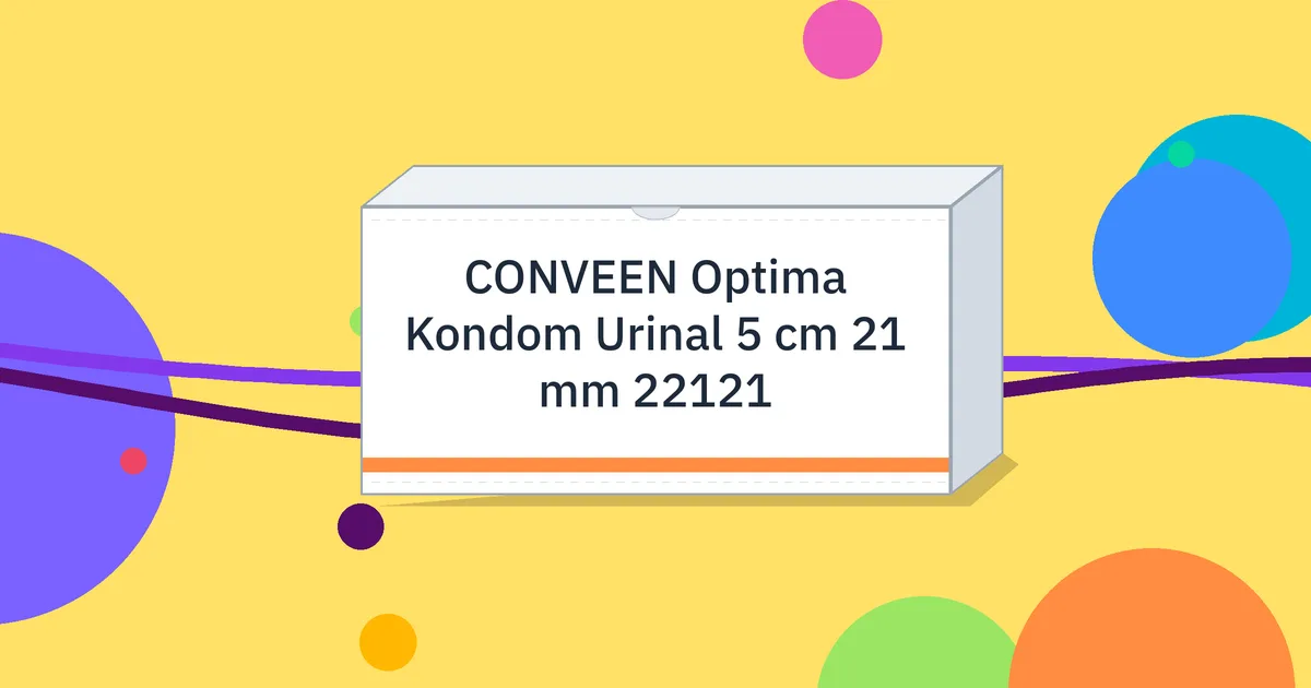 Symbolbild: Packung mit der Aufschrift CONVEEN Optima Kondom Urinal 5 cm 21 mm 22121 (PZN 02326622) – Verfügbarkeit und Bezug in Apotheken in Frankfurt am Main