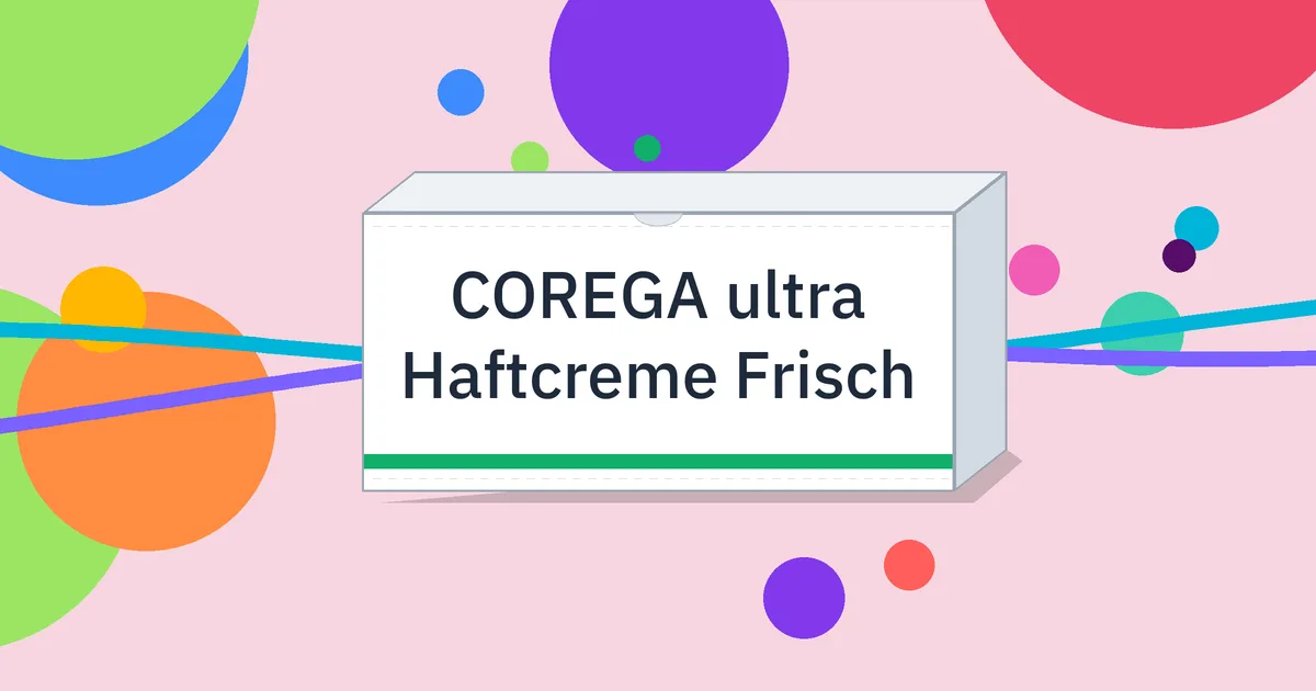 Symbolbild: Packung mit der Aufschrift COREGA ultra Haftcreme Frisch (PZN 00338986) – Verfügbarkeit und Bezug in Apotheken in Frankfurt am Main