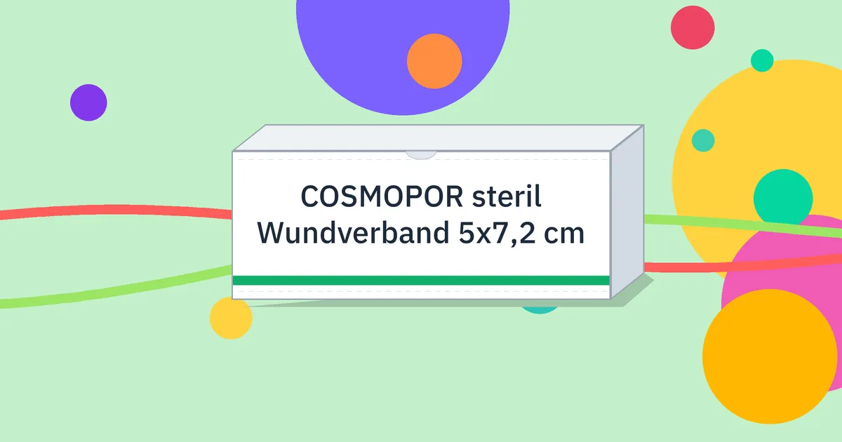 Symbolbild: Packung mit der Aufschrift COSMOPOR steril Wundverband 5x7,2 cm (PZN 19374111) – Verfügbarkeit und Bezug in Apotheken in Frankfurt am Main
