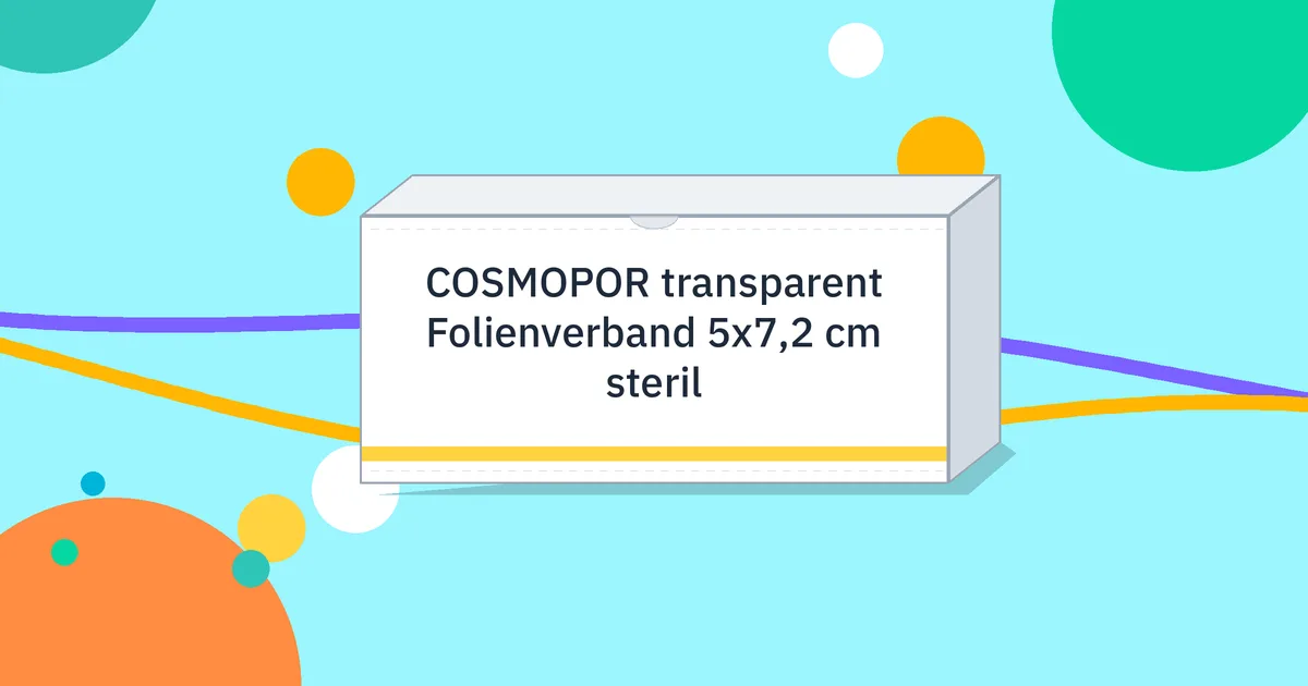 Symbolbild: Packung mit der Aufschrift COSMOPOR transparent Folienverband 5x7,2 cm steril (PZN 20572879) – Verfügbarkeit und Bezug in Apotheken in Frankfurt am Main