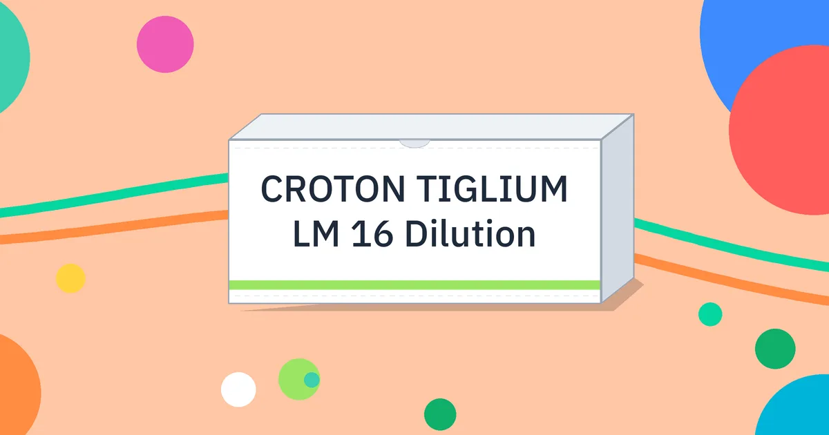 Symbolbild: Packung mit der Aufschrift CROTON TIGLIUM LM 16 Dilution (PZN 12836436) – Verfügbarkeit und Bezug in Apotheken in Frankfurt am Main