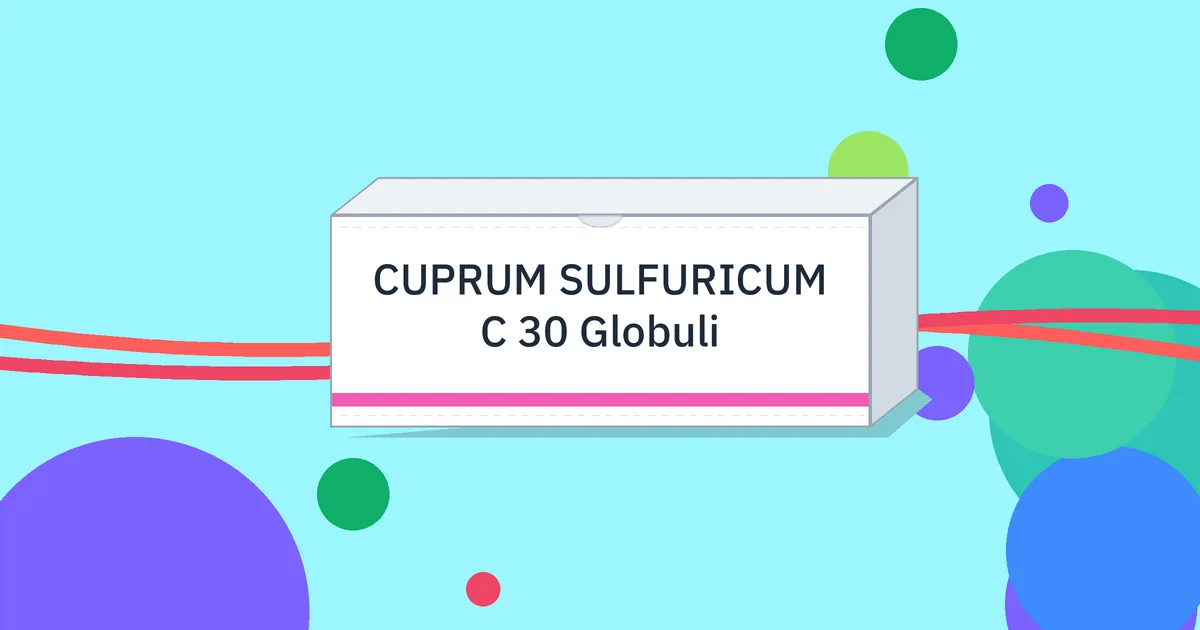 Symbolbild: Packung mit der Aufschrift CUPRUM SULFURICUM C 30 Globuli (PZN 16690478) – Verfügbarkeit und Bezug in Apotheken in Frankfurt am Main