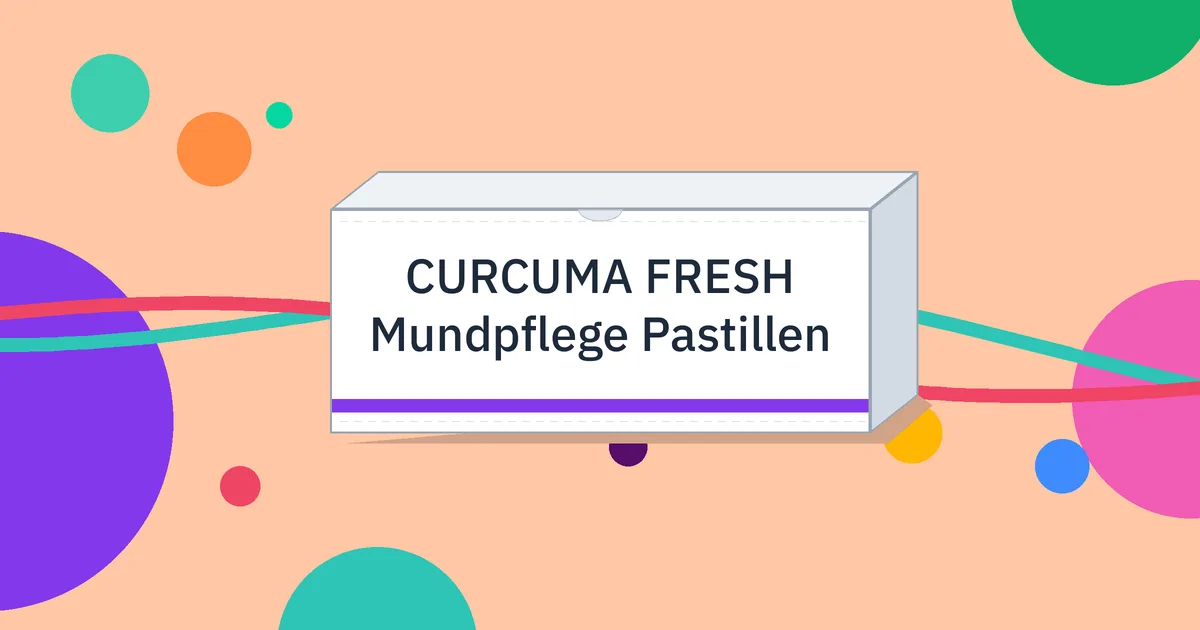 Symbolbild: Packung mit der Aufschrift CURCUMA FRESH Mundpflege Pastillen (PZN 19873825) – Verfügbarkeit und Bezug in Apotheken in Frankfurt am Main