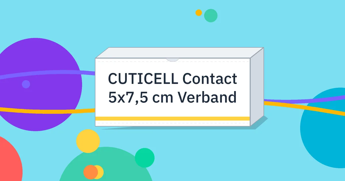 Symbolbild: Packung mit der Aufschrift CUTICELL Contact 5x7,5 cm Verband (PZN 08515117) – Verfügbarkeit und Bezug in Apotheken in Frankfurt am Main