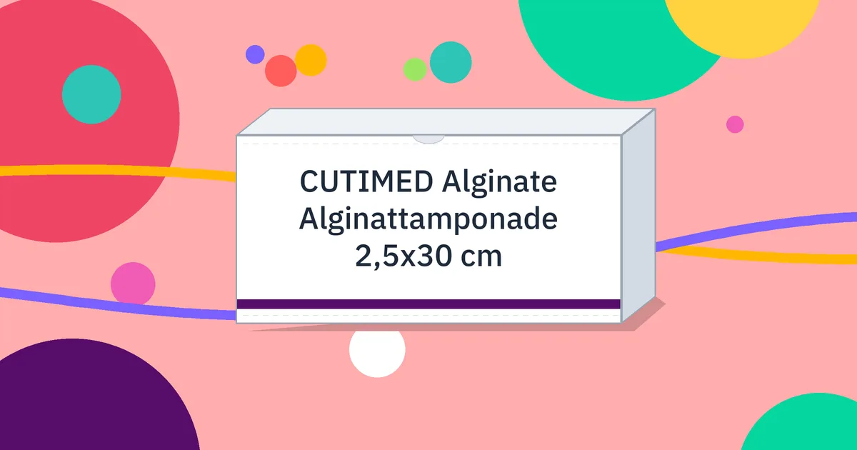 Symbolbild: Packung mit der Aufschrift CUTIMED Alginate Alginattamponade 2,5x30 cm (PZN 06941850) – Verfügbarkeit und Bezug in Apotheken in Frankfurt am Main