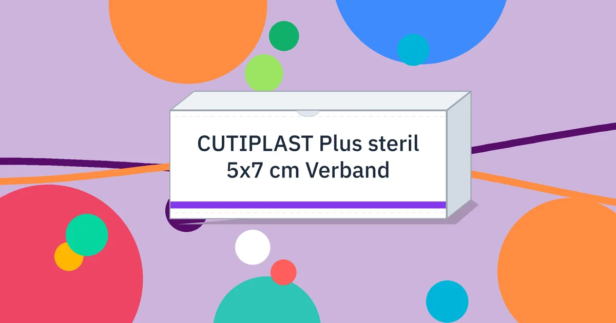Symbolbild: Packung mit der Aufschrift CUTIPLAST Plus steril 5x7 cm Verband (PZN 17451534) – Verfügbarkeit und Bezug in Apotheken in Frankfurt am Main