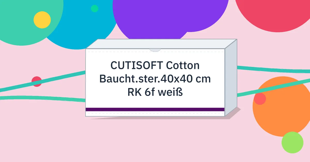 Symbolbild: Packung mit der Aufschrift CUTISOFT Cotton Baucht.ster.40x40 cm RK 6f weiß (PZN 03902849) – Verfügbarkeit und Bezug in Apotheken in Frankfurt am Main