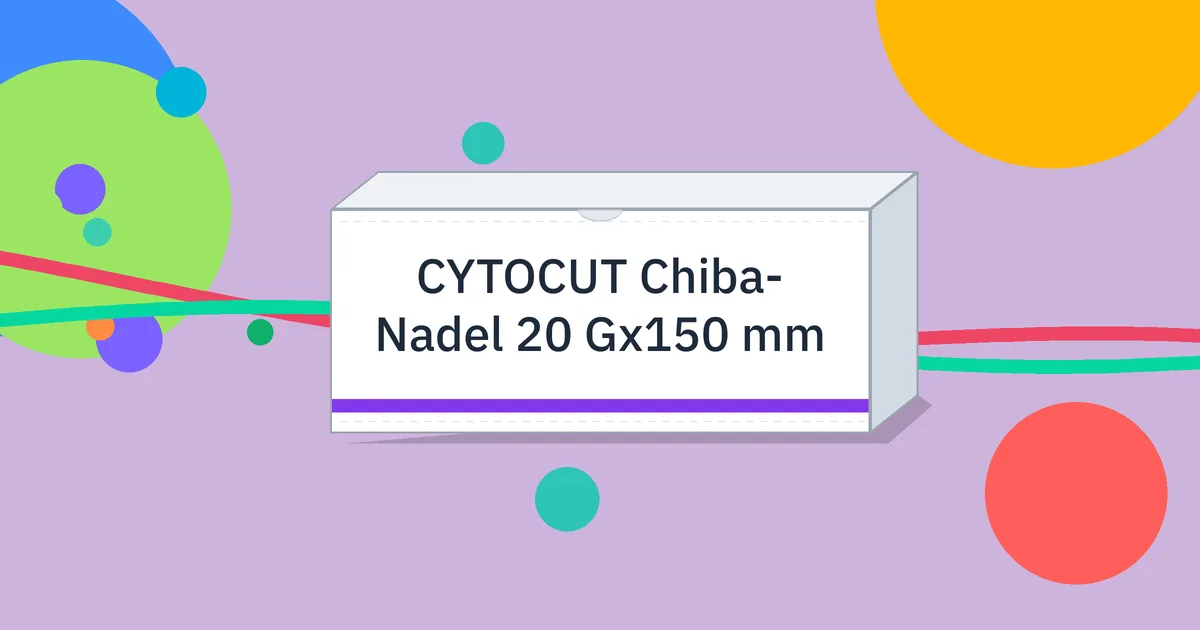 Symbolbild: Packung mit der Aufschrift CYTOCUT Chiba-Nadel 20 Gx150 mm (PZN 19735336) – Verfügbarkeit und Bezug in Apotheken in Frankfurt am Main