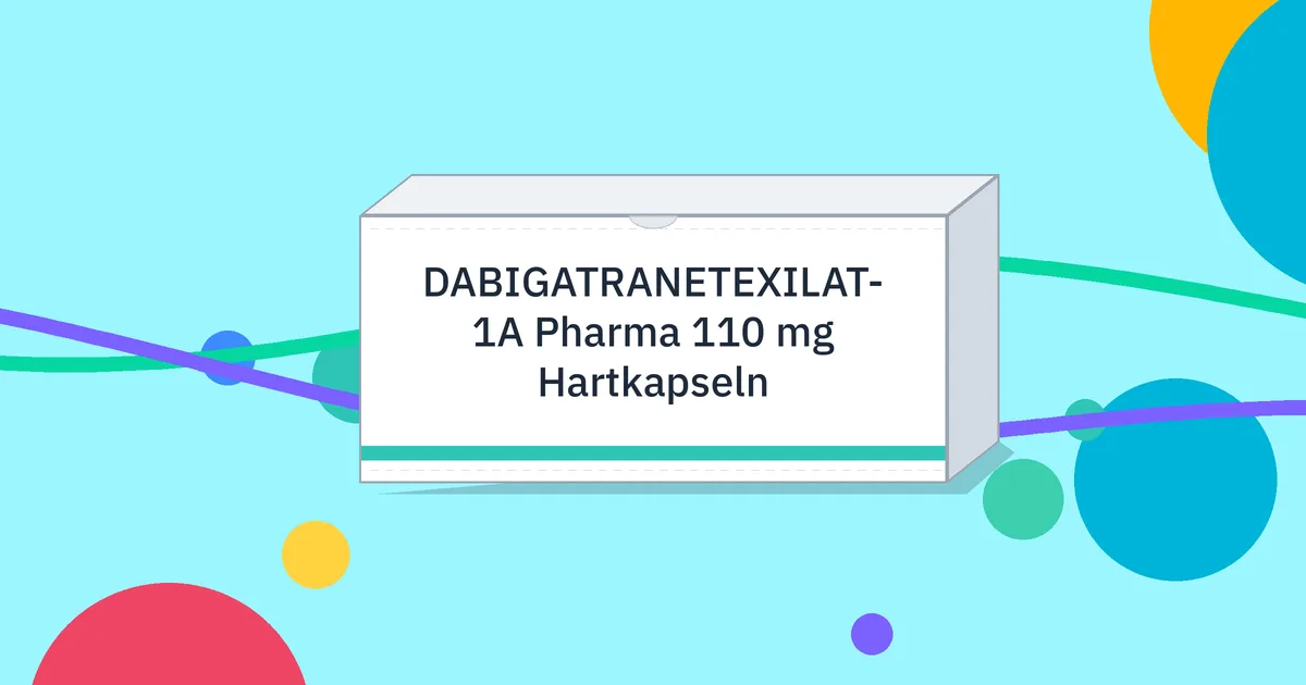 Symbolbild: Packung mit der Aufschrift DABIGATRANETEXILAT-1A Pharma 110 mg Hartkapseln (PZN 18121282) – Verfügbarkeit und Bezug in Apotheken in Frankfurt am Main